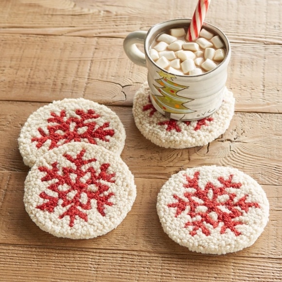 Sundance | Holiday | Sundance Set Of 4 Hooked Wool Snowflake Coasters ...